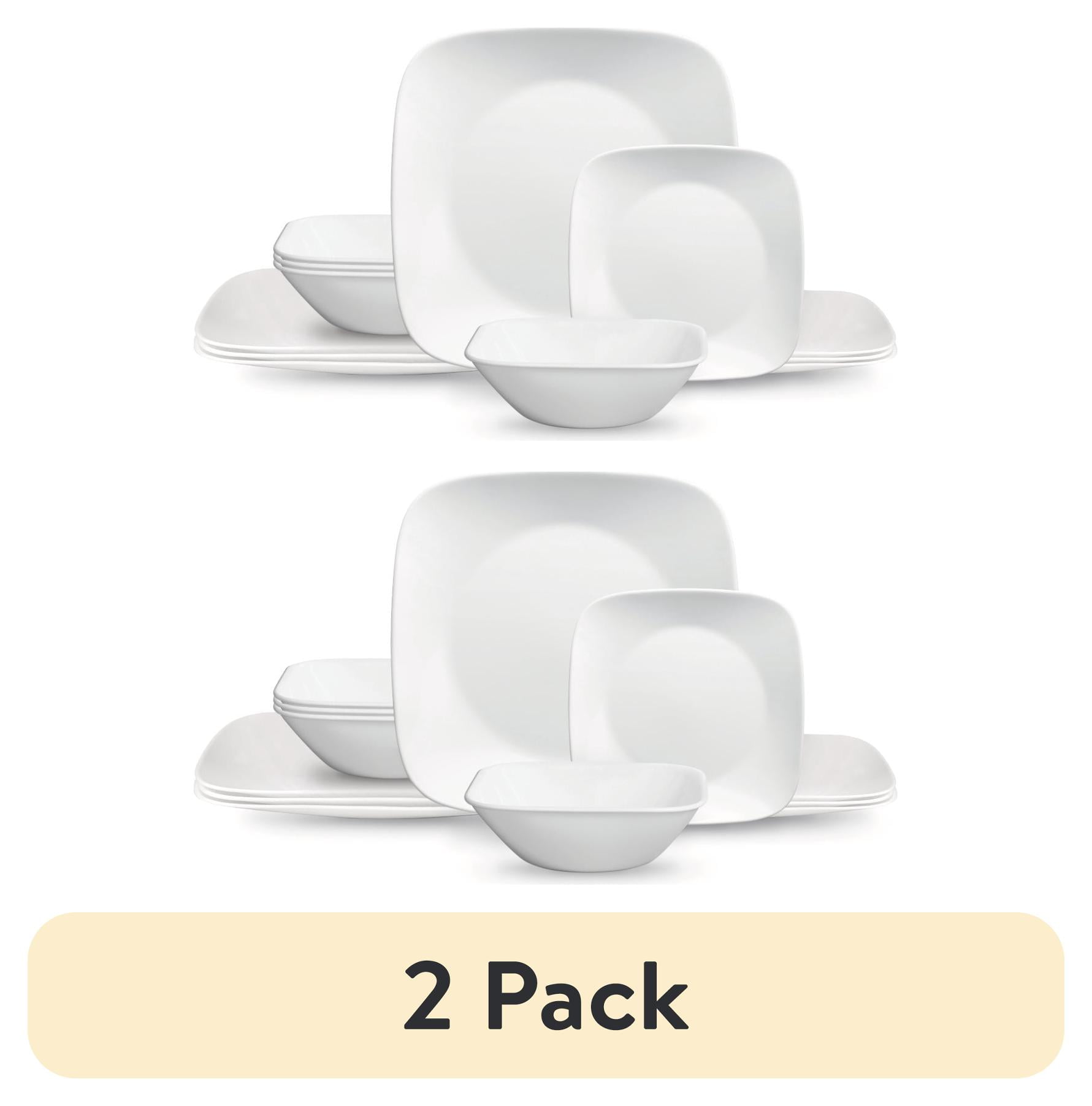 (2 pack) Corelle Classic, Pure White Square 12-Piece Dinnerware Set ...