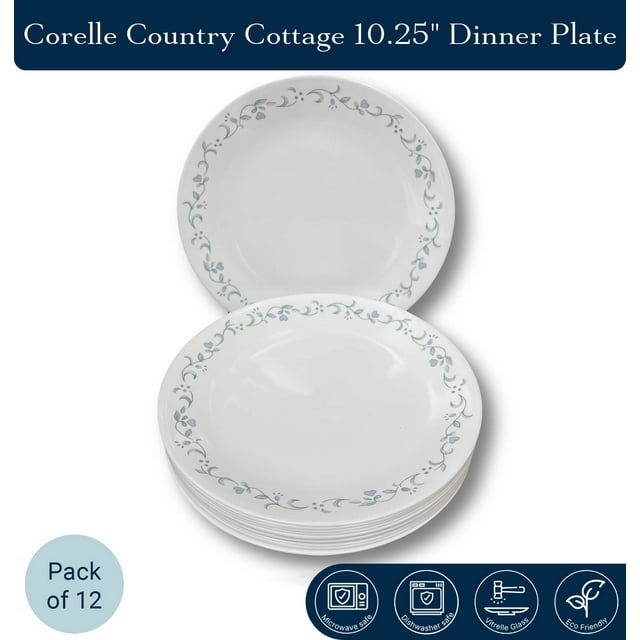 Corelle Country Cottage Dinner Plates 10.25", Vitrelle Glass (Set of 12 ...