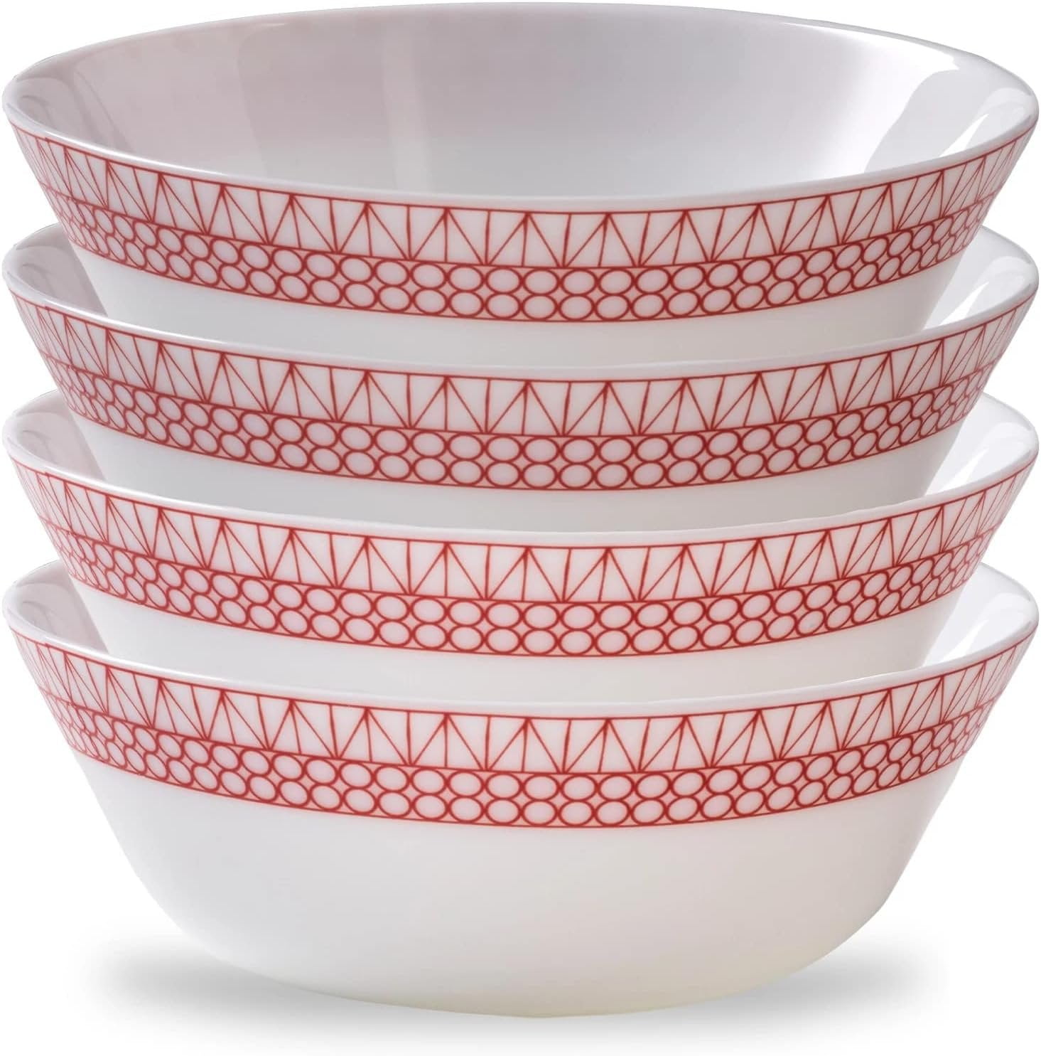 Corelle Graphic Stitch 4-Piece Set of 18 oz Soup/Cereal Bowls, Service for 4, Red and White ...