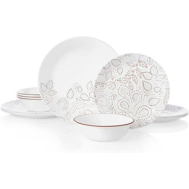 Corelle Red Leaf Stitch 12-piece Dinnerware Set, Corningware Dishes ...