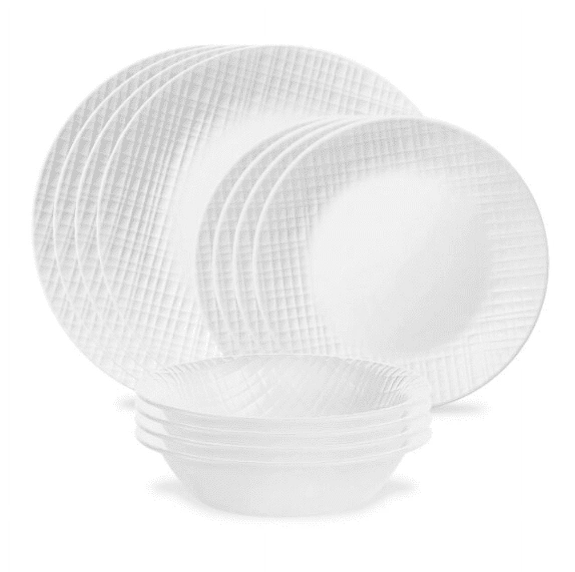 Corelle Linen Weave 18-Piece Embossed Glass Dinnerware Set (Service for ...