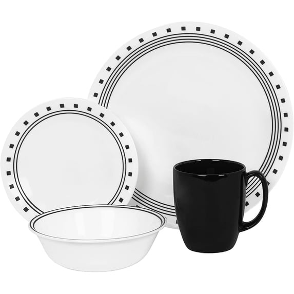 Corelle Livingware 16-Piece City Block Design Dinnerware Serves 4 ...