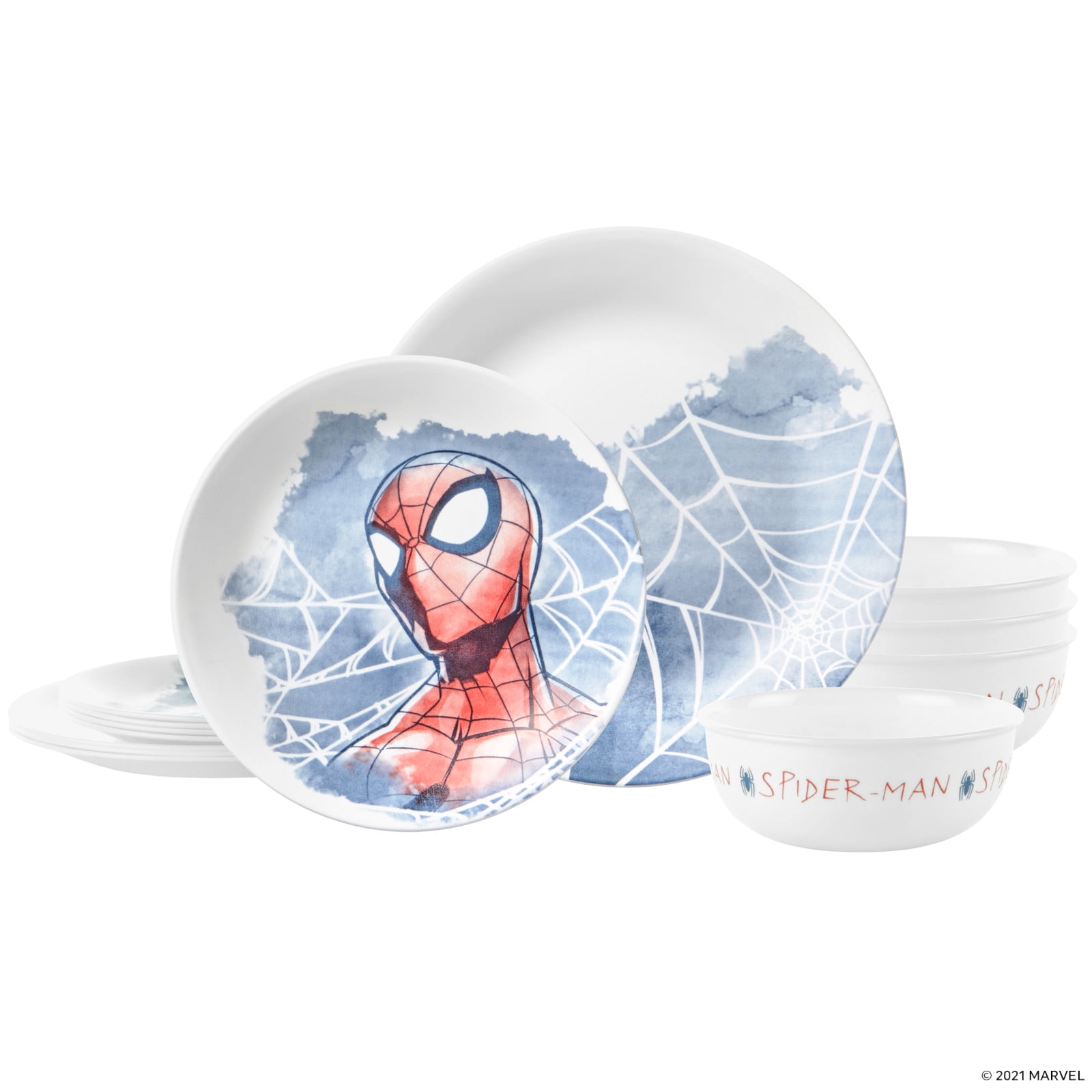Corelle Marvel Spider-Man 12-Piece Plates and Bowls Set, Service for 4 ...