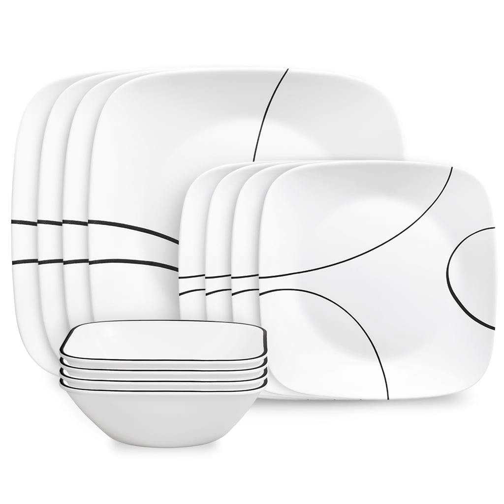 Corelle Simple Lines 12-Piece Square Glass Dinnerware Set (Service for 4) - Walmart.com