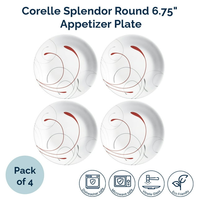 Corelle Splendor Round Appetizer Plate, 6.75", Vitrelle Glass, Set of 4 ...