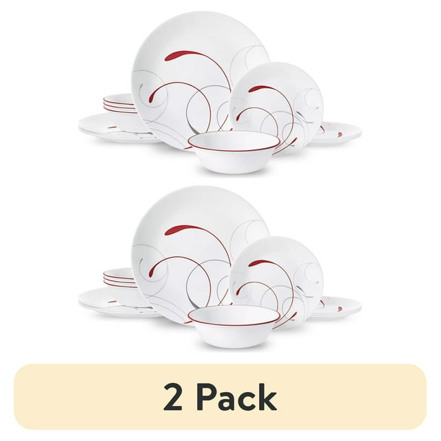 (2 pack) Corelle Splendor, White and Red Round 12-Piece Dinnerware Set ... (2 pack) Corelle Splendor, White and Red Round 12-Piece Dinnerware Set ...