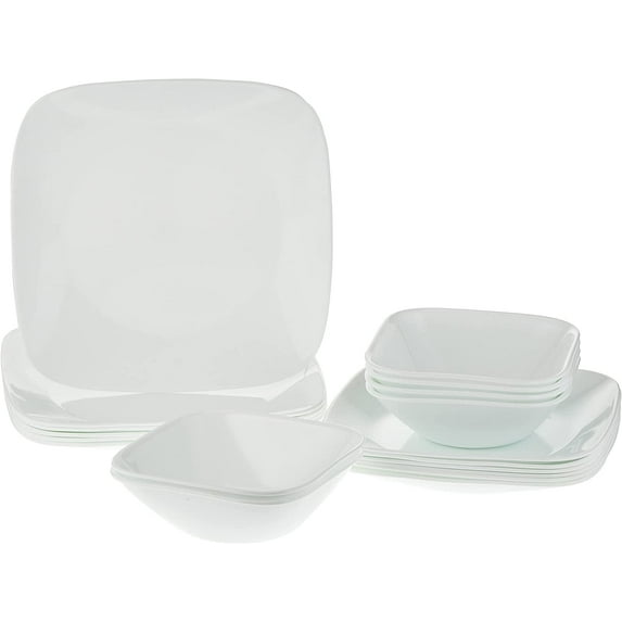 Corelle White Dinnerware Set with Simple Lines, Square Plates, 18-piece ...