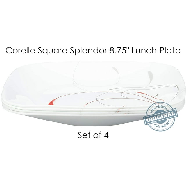 Corelle Square Splendor 8.75" Lunch Plate, Vitrelle Glass, Pack of 4 ...