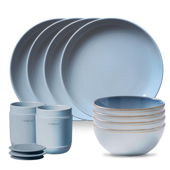 Corelle Stoneware 12-pc Dinnerware Set, Nordic Blue, Solid and Reactive ...