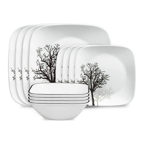 Corelle Timber Shadows Square Dinnerware Set - Simple Lines, Individual ...