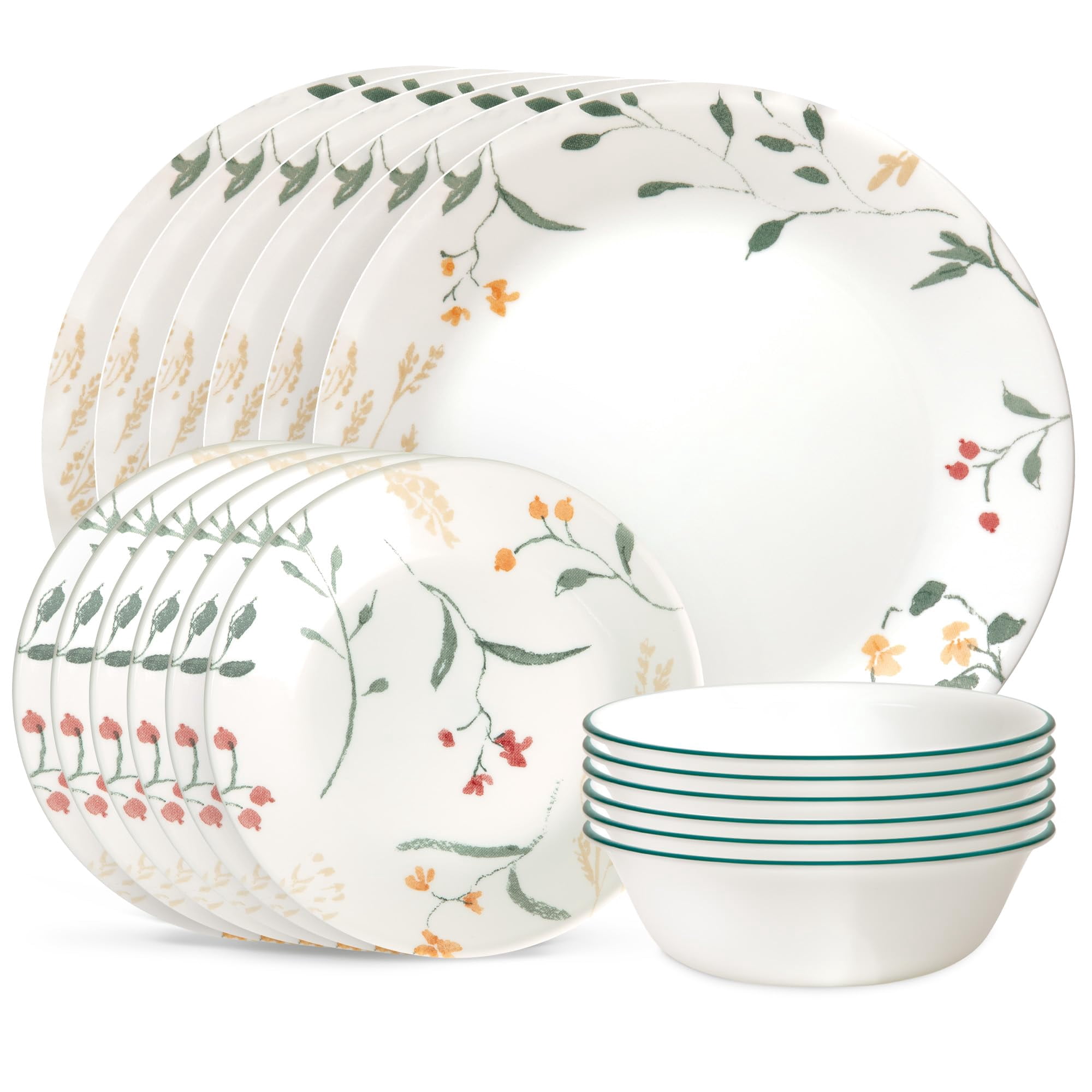 Corelle Vitrelle Wildflower 18-Piece Dinnerware Set, Service for 6 ...