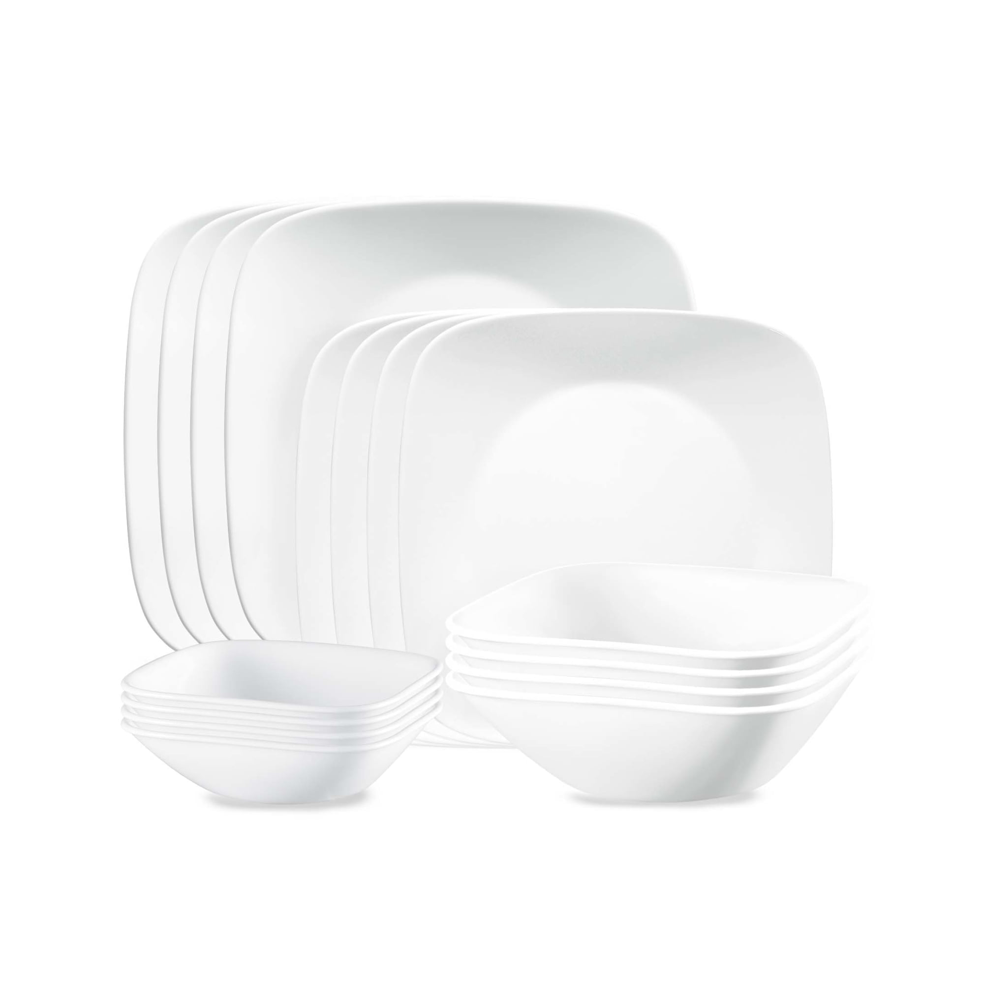 Corelle Vivid White Dinner Dishes Ware, 16-piece Square Set, Service ...