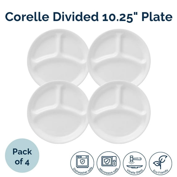Corelle Winter Frost White Divided Dinner Plate Vitrelle Glass, 10.25 ...