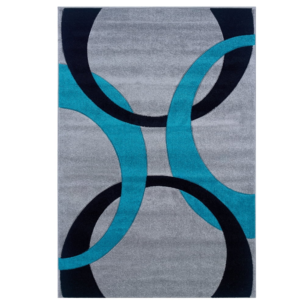 Corfu Power Loomed 1'10" x 2'10" Rug, Grey/Turquoise - Walmart.com