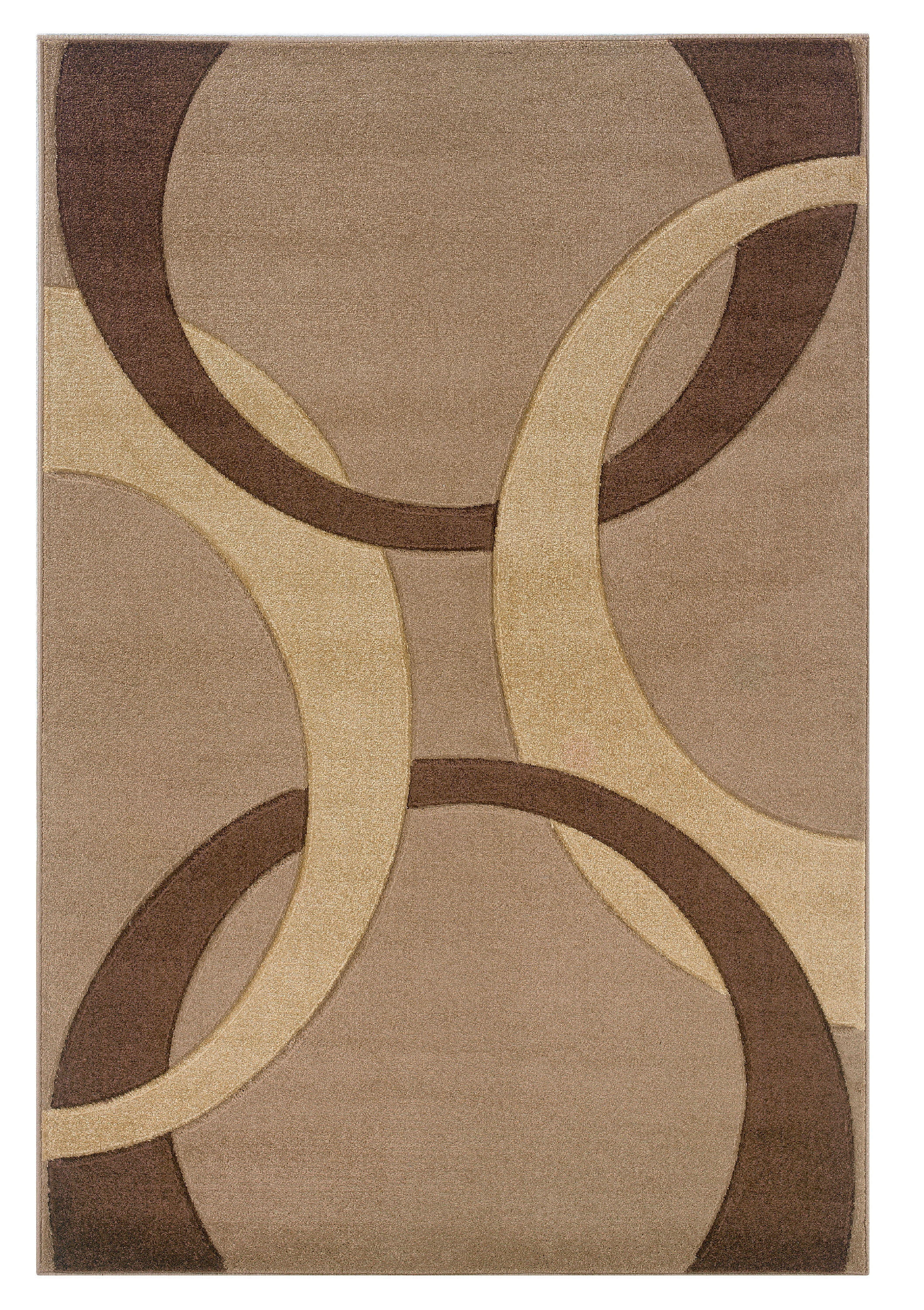 Corfu Spheres Tan Area Rug 5x7.7 100% Heat Set Frieze Yarn Contemporary ...