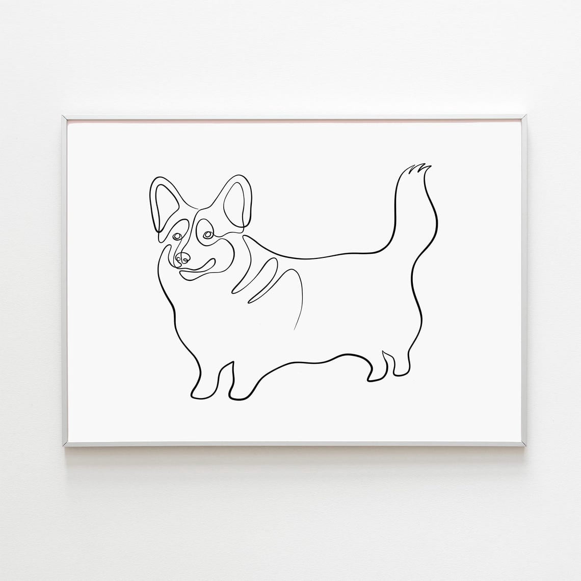 Corgi Art Print Modern Canine One Line Sketch Dog Portrait Illustration ...