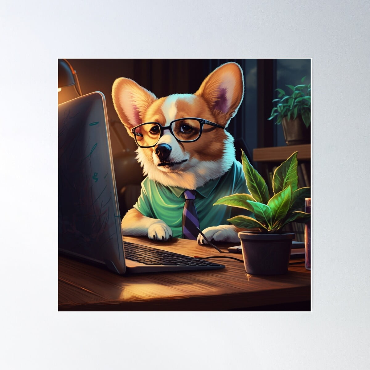 Corgi At Work: Adorable Corgi In Work Clothes Poster Wall Art, Modern ...