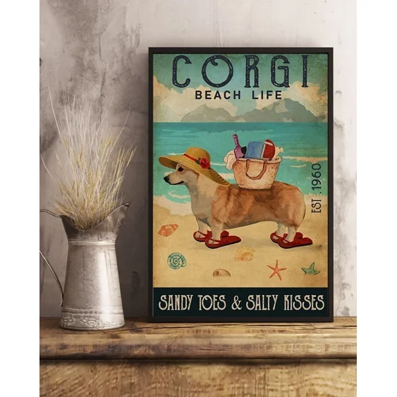 Corgi Beach Life Sandy Toes And Salty Kisses Dog Poster Wall Art ...