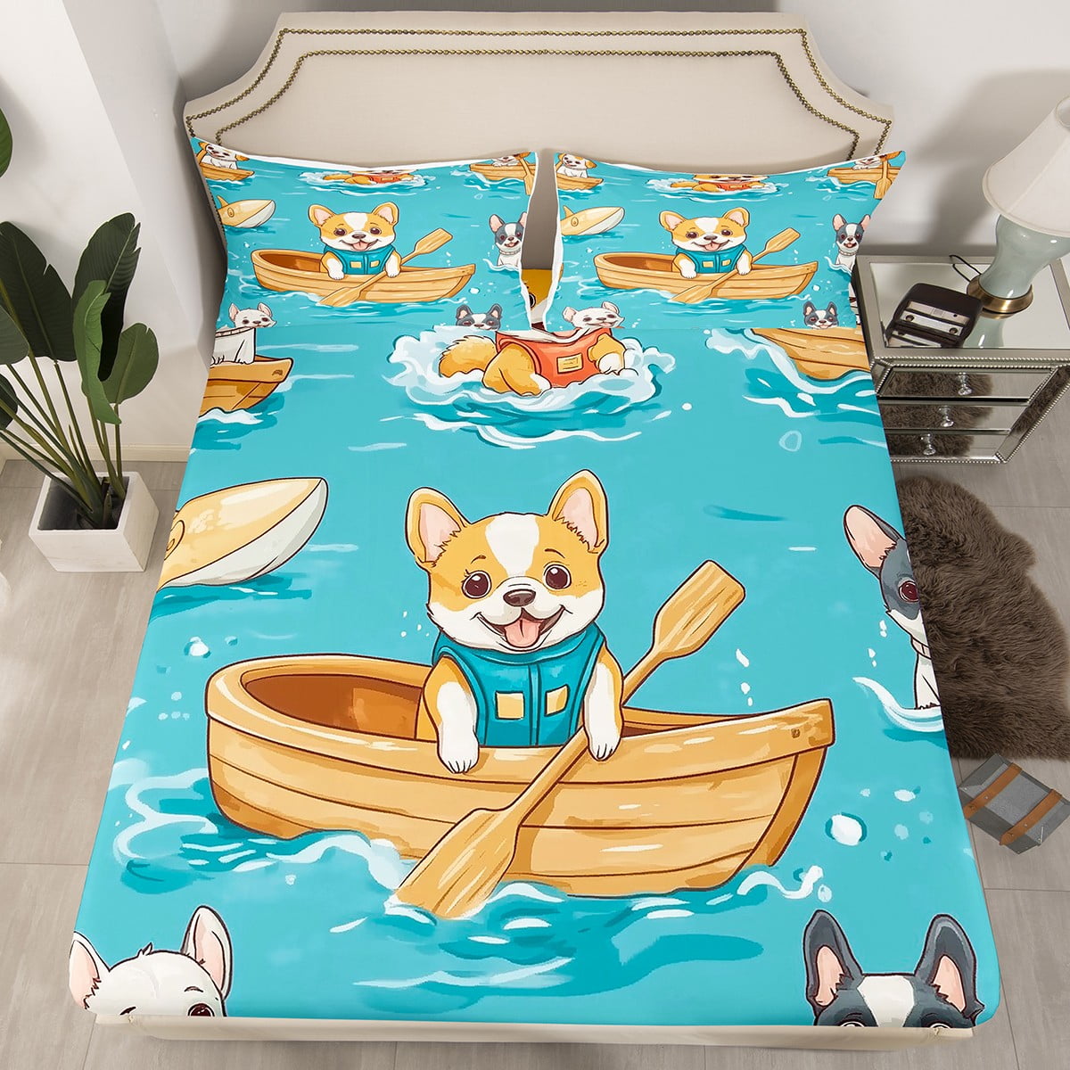 Corgi Bed Sheets Queen Size Cute Cartoon Animal Fitted Sheet Lovely Dog ...