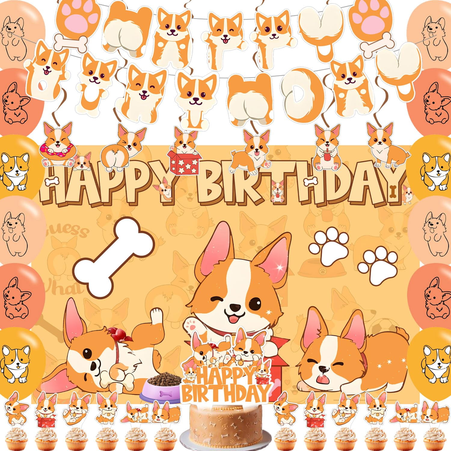 Corgi Birthday Party Decorations Backdrop Banner Photography Background ...