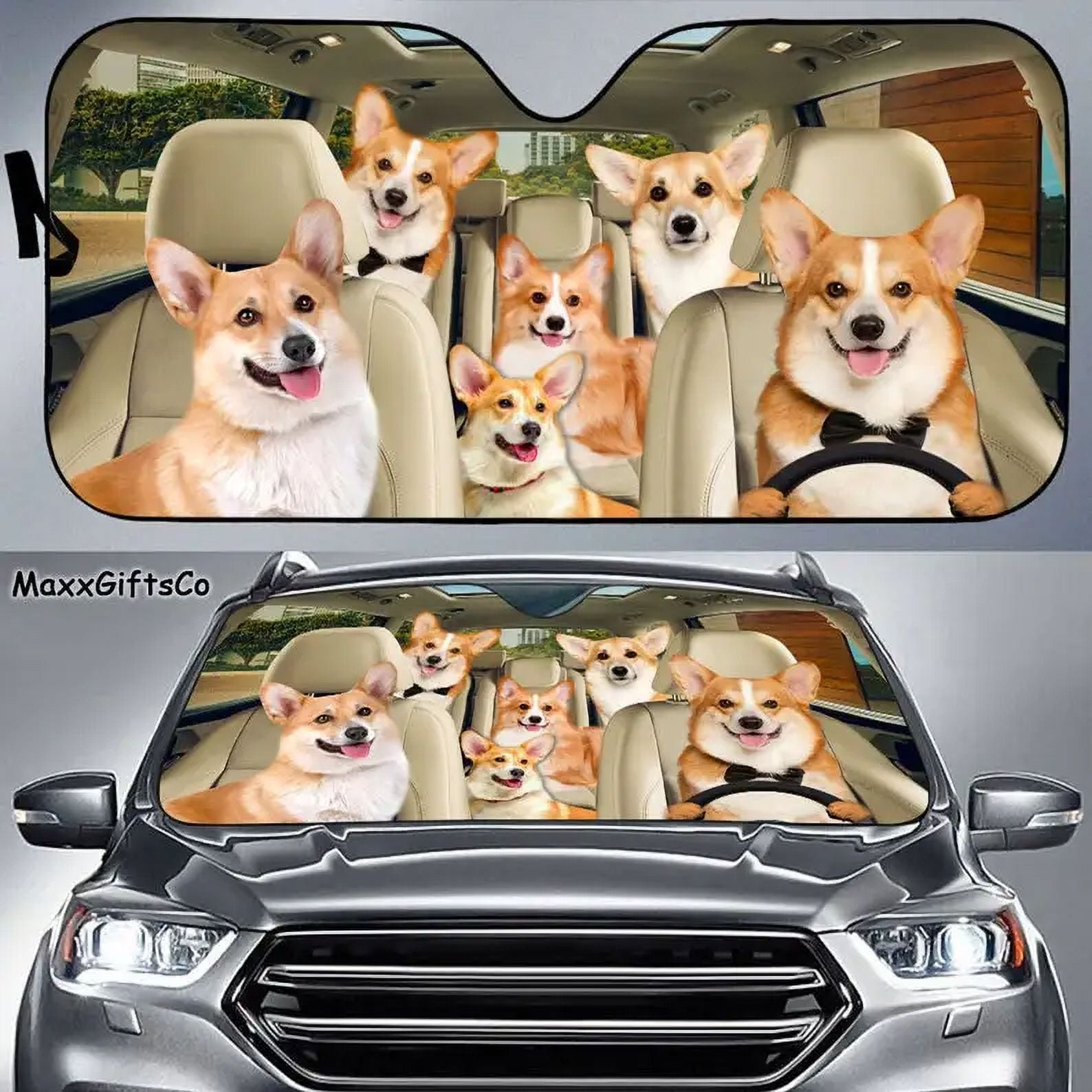 Corgi Car Sun Shade Corgi Windshield Dogs Family Sunshade Dogs Car ...