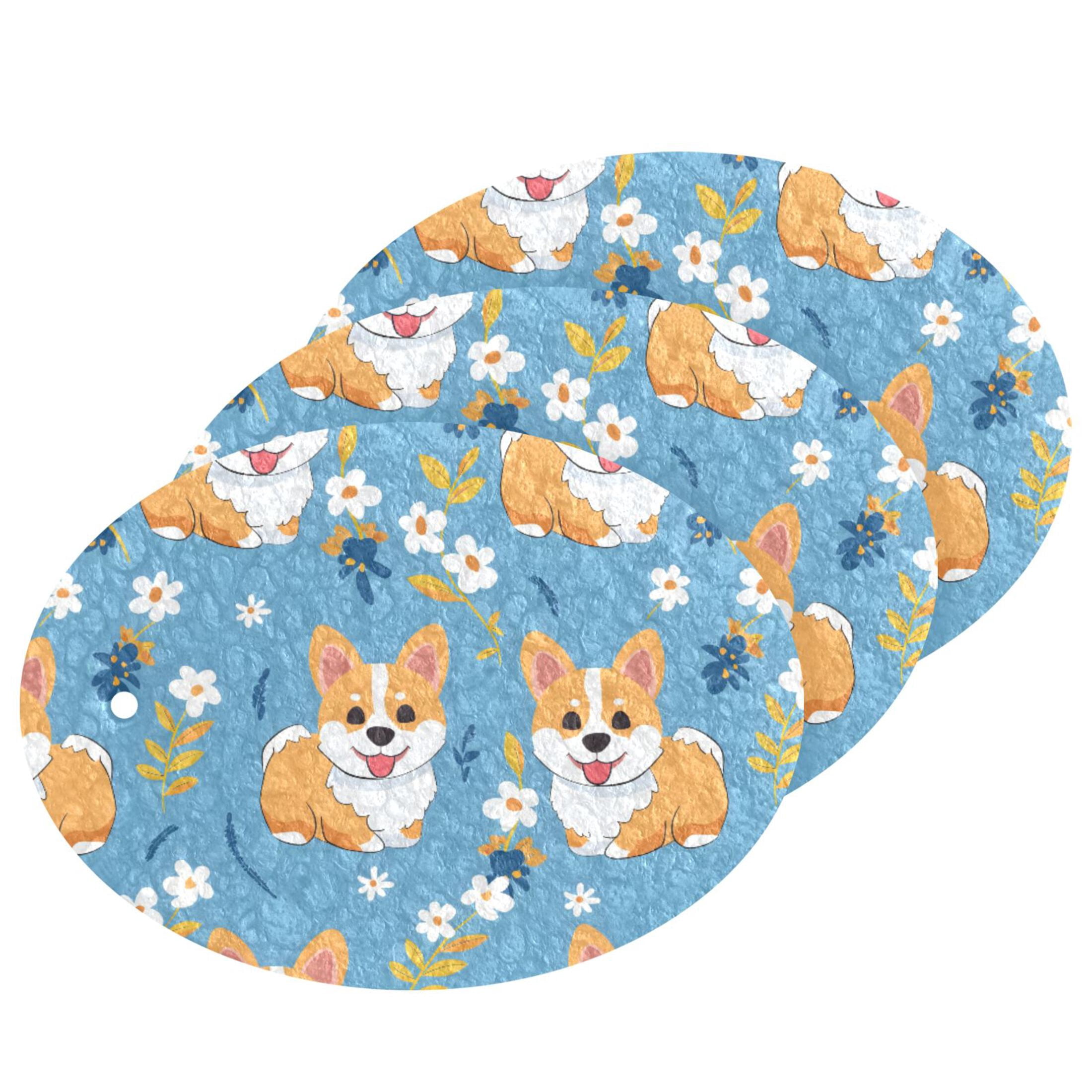 Corgi Cartoon Pattern Cellulose Cleaning Sponge Set 3 Pack Compressed ...