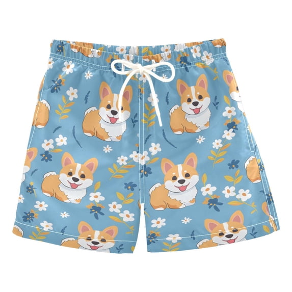 Corgi Cartoon Pattern Swim Trunks Quick Dry Beach Pool Board Shorts ...