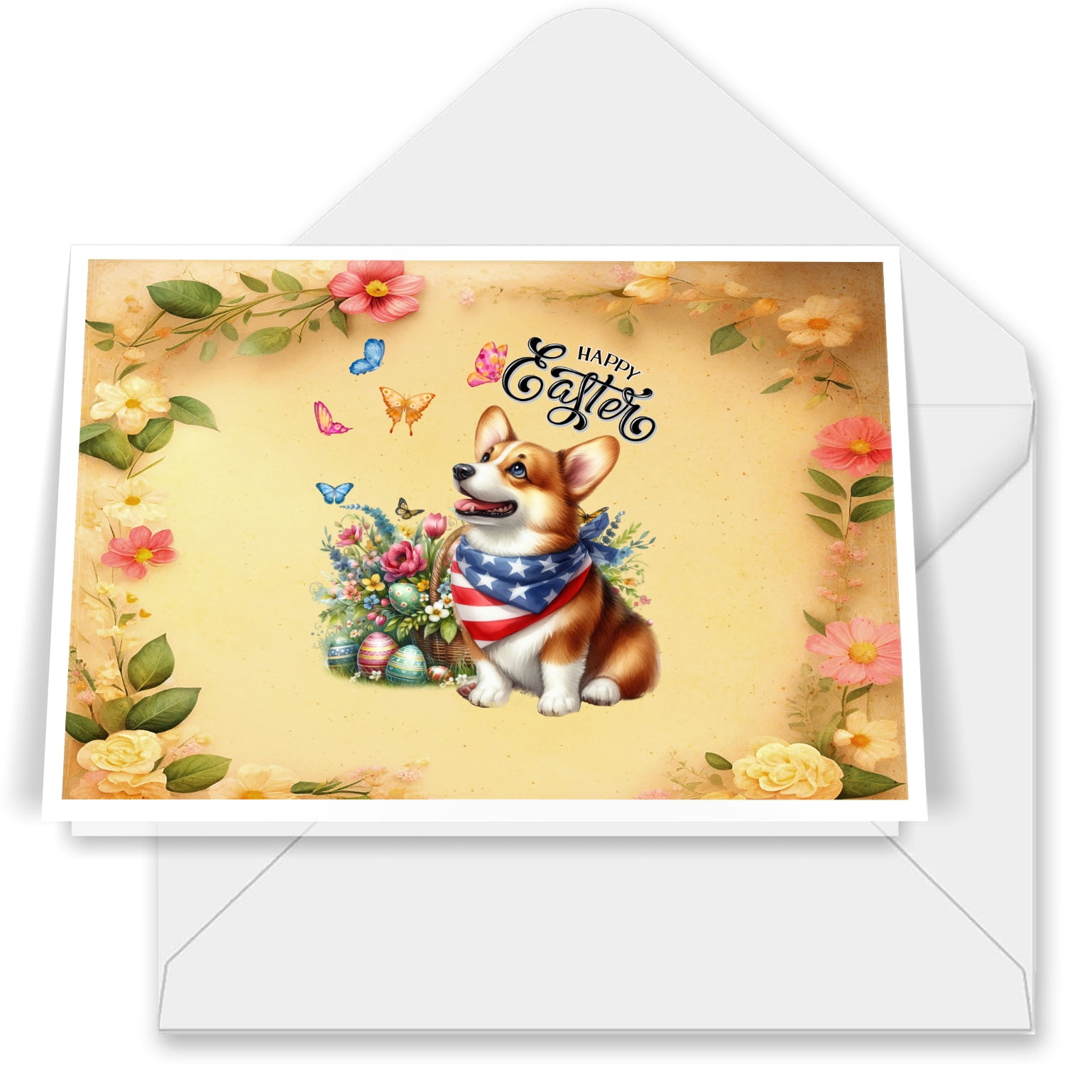 Corgi Celebrates Spring and Enjoys a Happy Easter 7x5in Folded Greeting ...