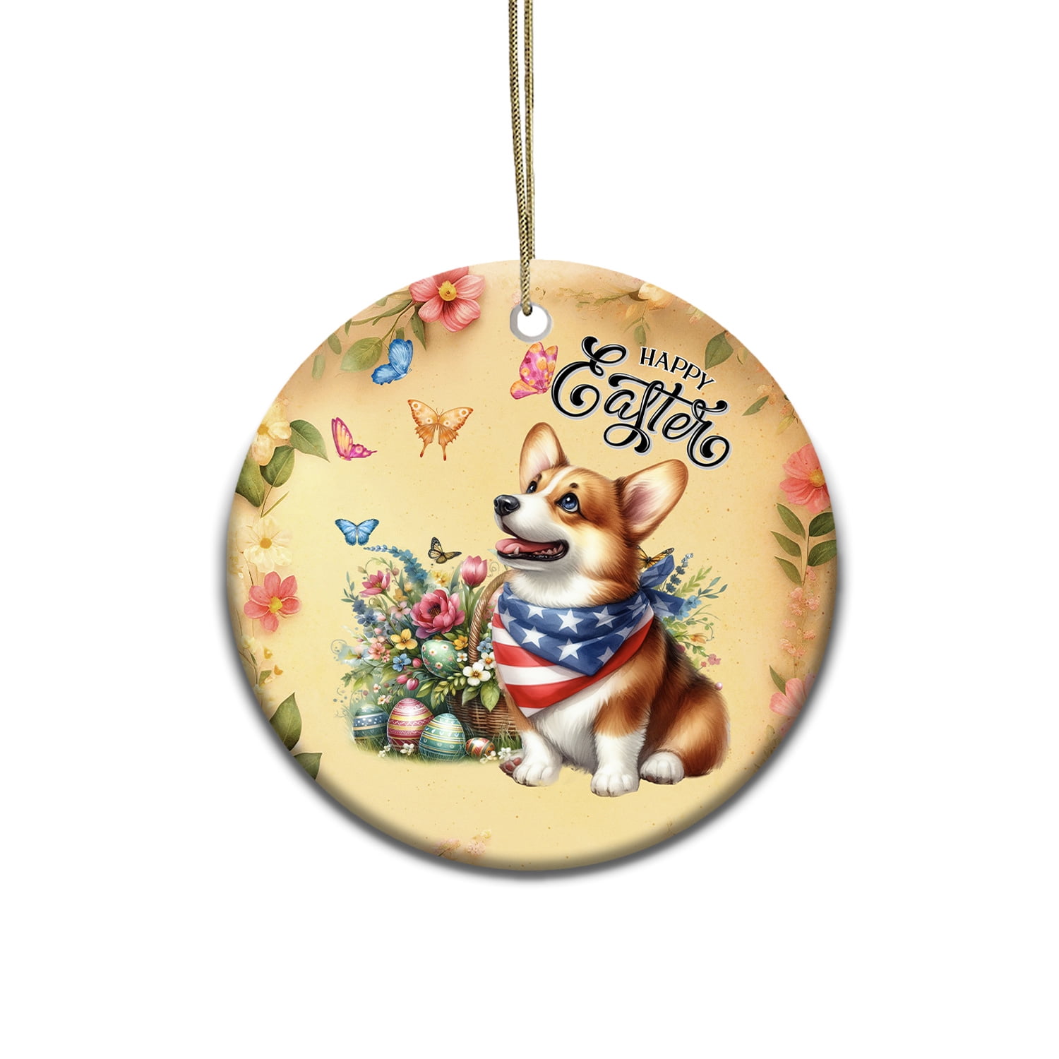 Corgi Celebrates Spring and Enjoys a Happy Easter Ceramic Round ...