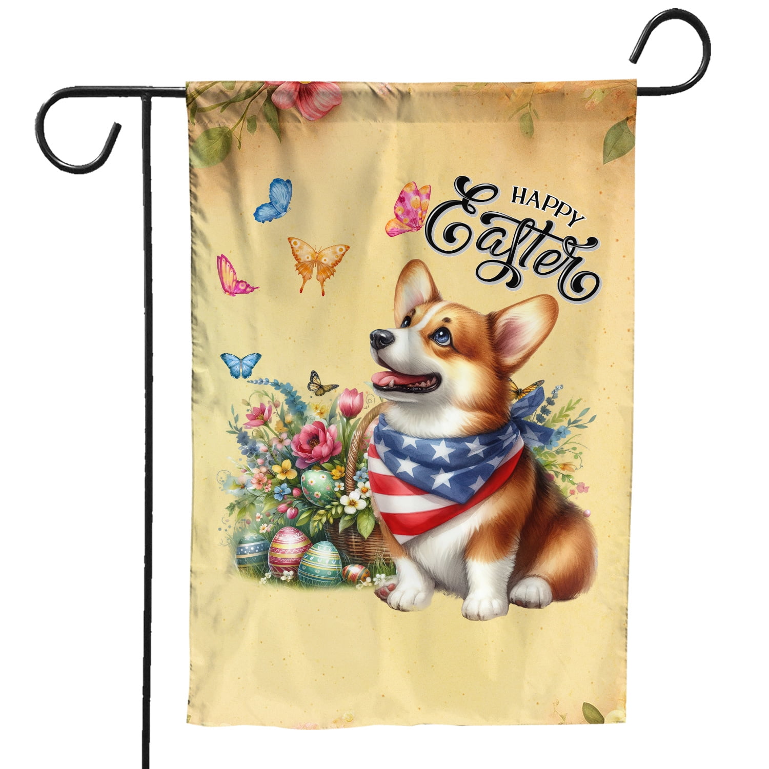 Corgi Celebrates Spring and Enjoys a Happy Easter Garden Flag 12x18in ...