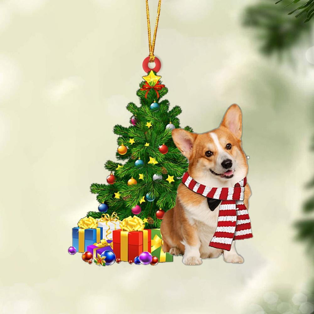 Corgi Christmas Tree Ornament, Cute Corgi Dog in Scarf with Holiday ...