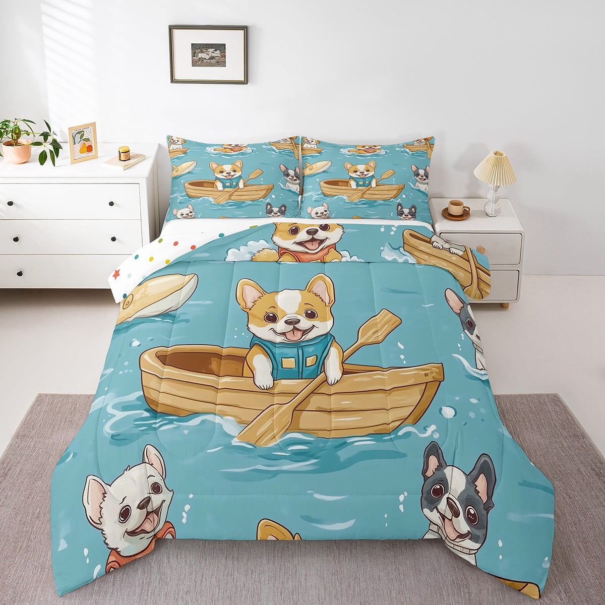 Corgi Comforter Set Queen Size Cute Cartoon Animal Bedding Sets Lovely ...