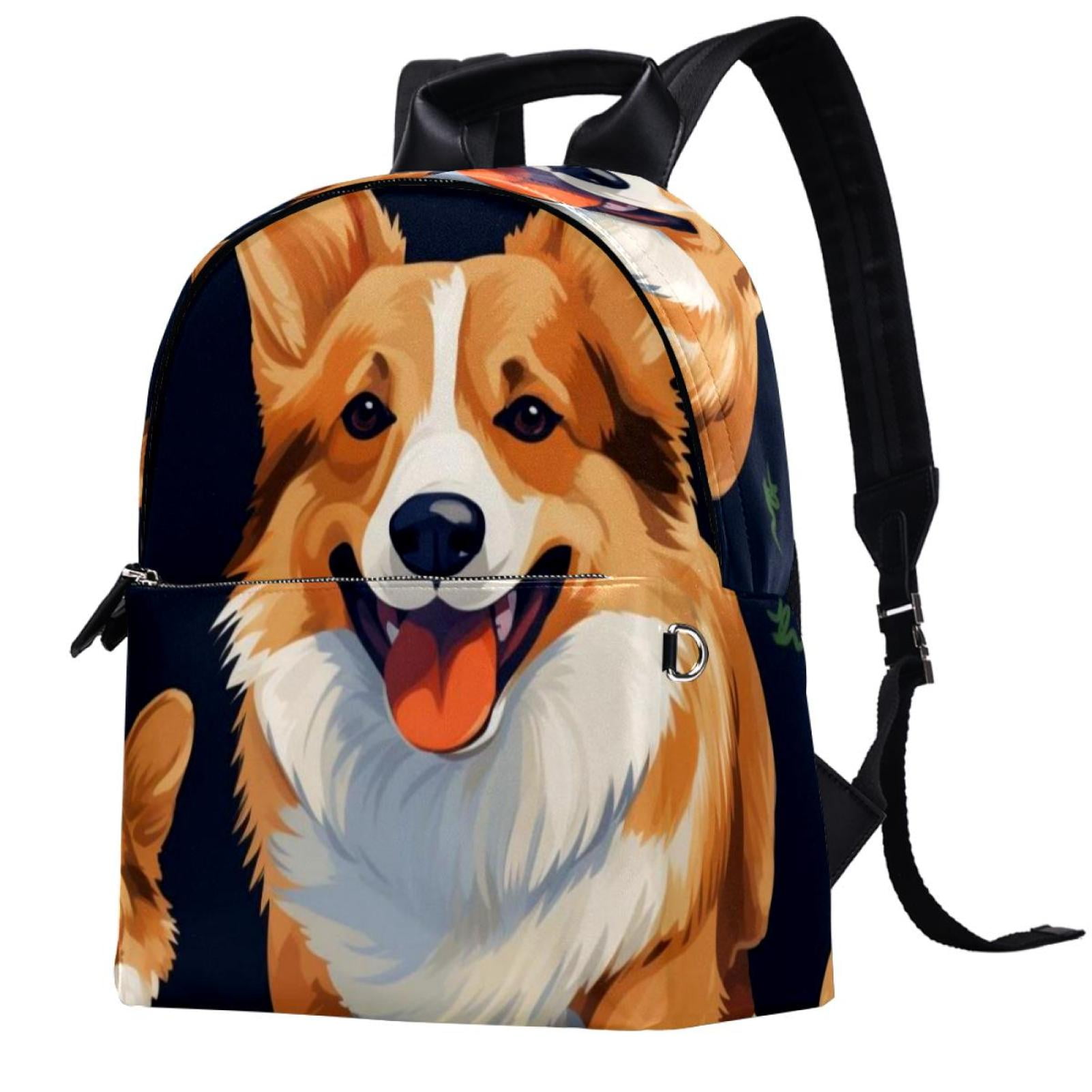 Corgi Cool Leather School Backpack with Adjustable Shoulder Straps ...