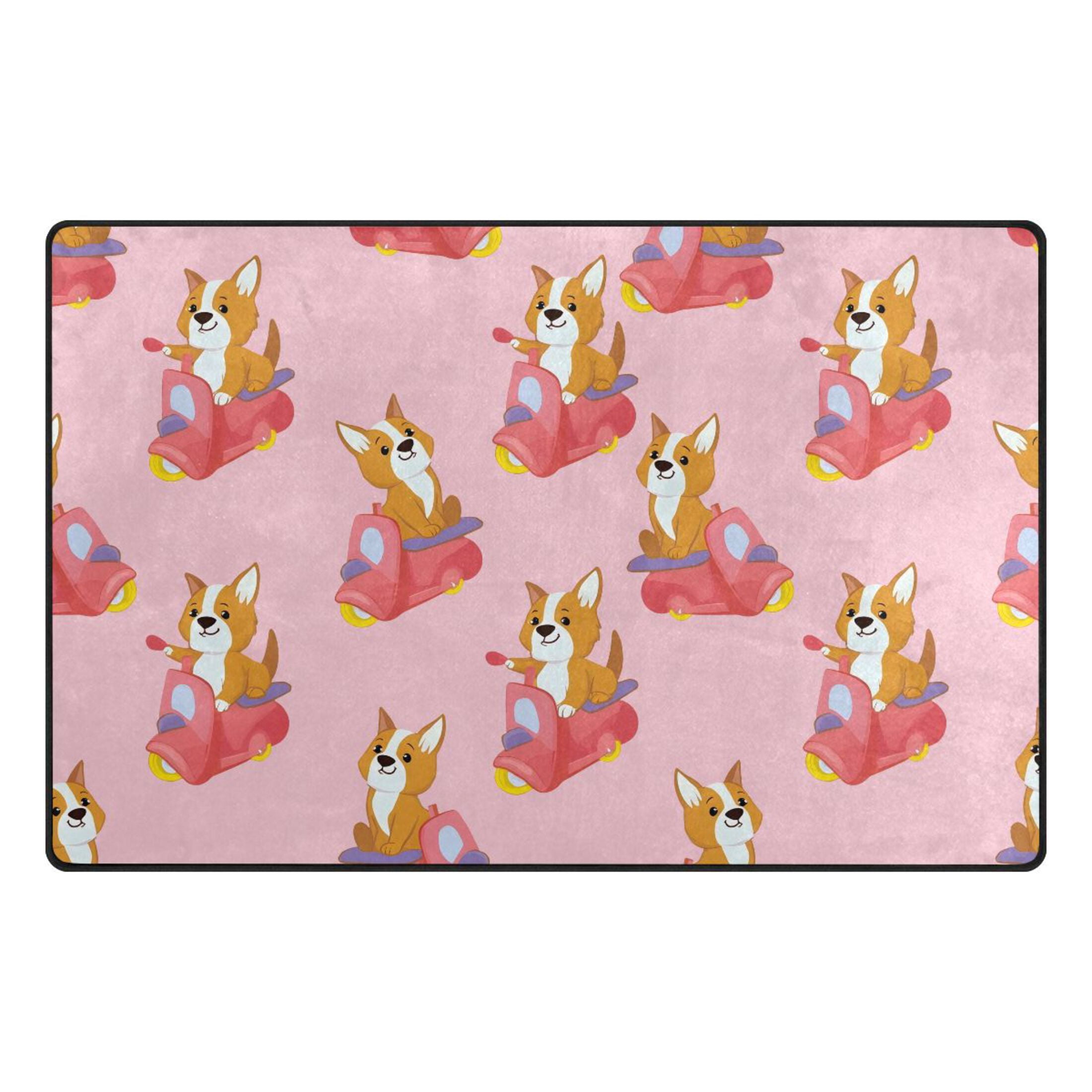 Corgi Cycling Pattern Memory Foam Area Rug 60"x39" Non Slip, Absorbent ...