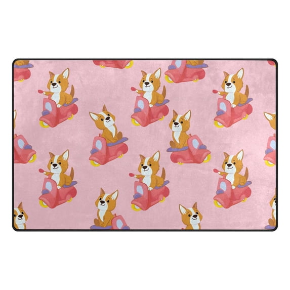 Corgi Cycling Pattern Memory Foam Area Rug 60"x39" Non Slip, Absorbent ...