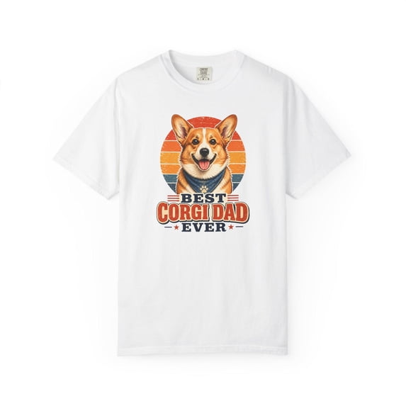 Corgi Dad Retro Sunset T-Shirt, Dog Papa Graphic Tee, Unisex Cotton T ...