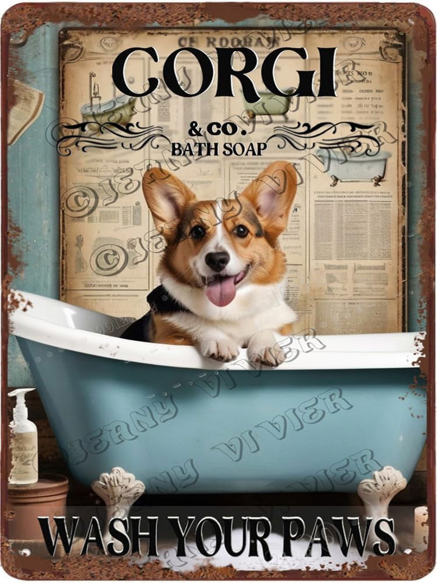Corgi Decor Wash Your Paws Decor Dog Art Retro Aluminum Sign 12x16 IN ...