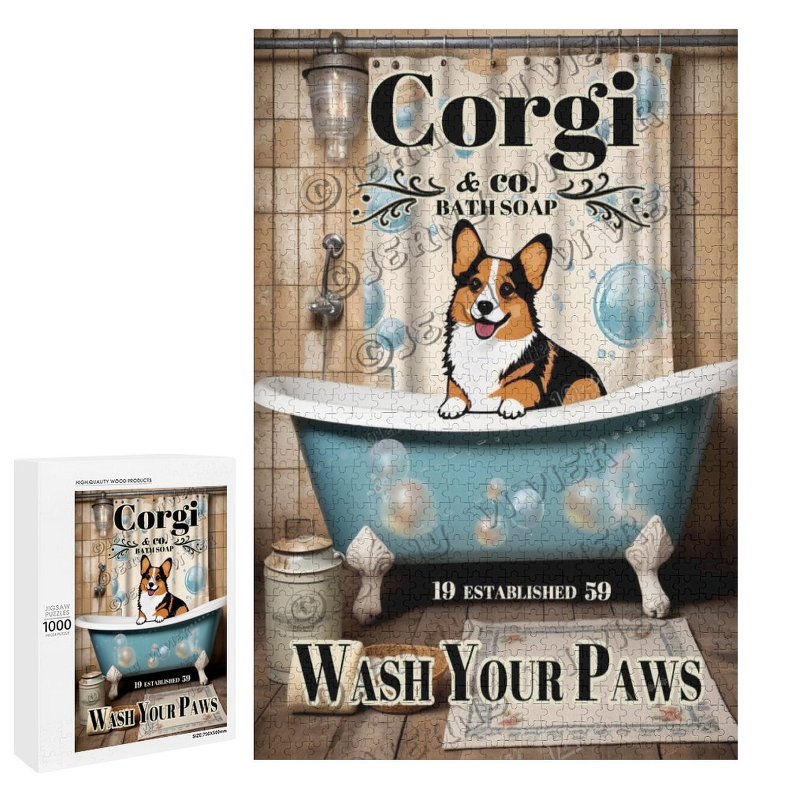 Corgi Decor Wash Your Paws Sign 1000 Piece Puzzles for Adults and Kids ...