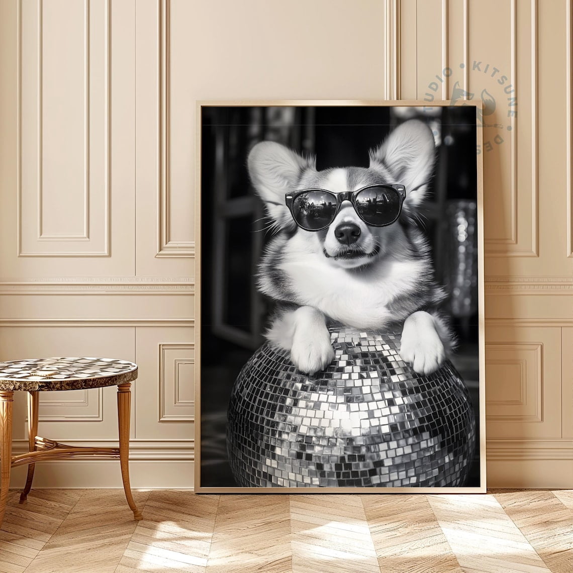 Corgi Disco Ball Funky Pet Photography Wall Art, Stretched Canvas Size ...