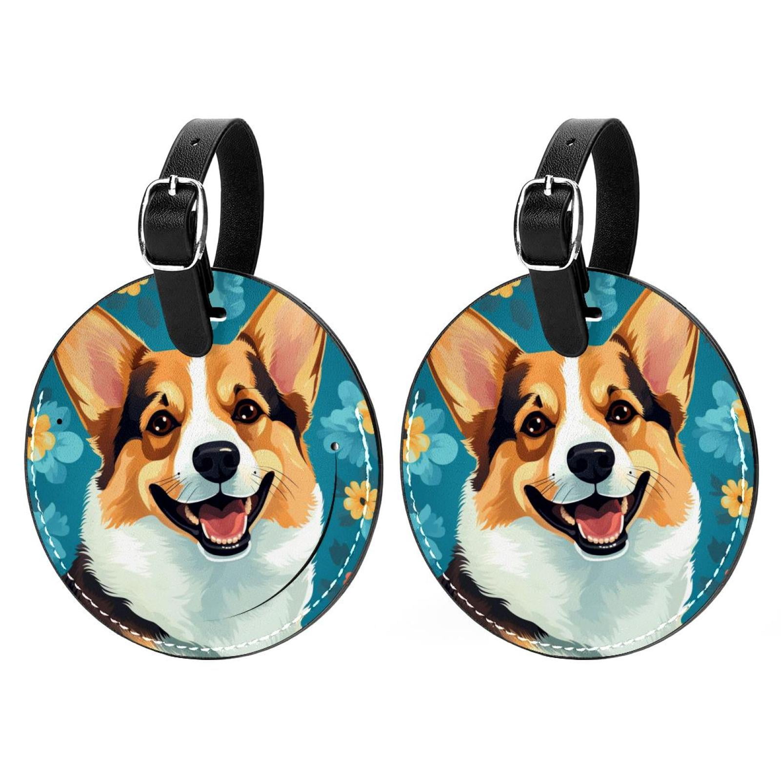 Corgi Dog 2Pcs PU Leather Round Luggage Tags with Privacy Cover and ...