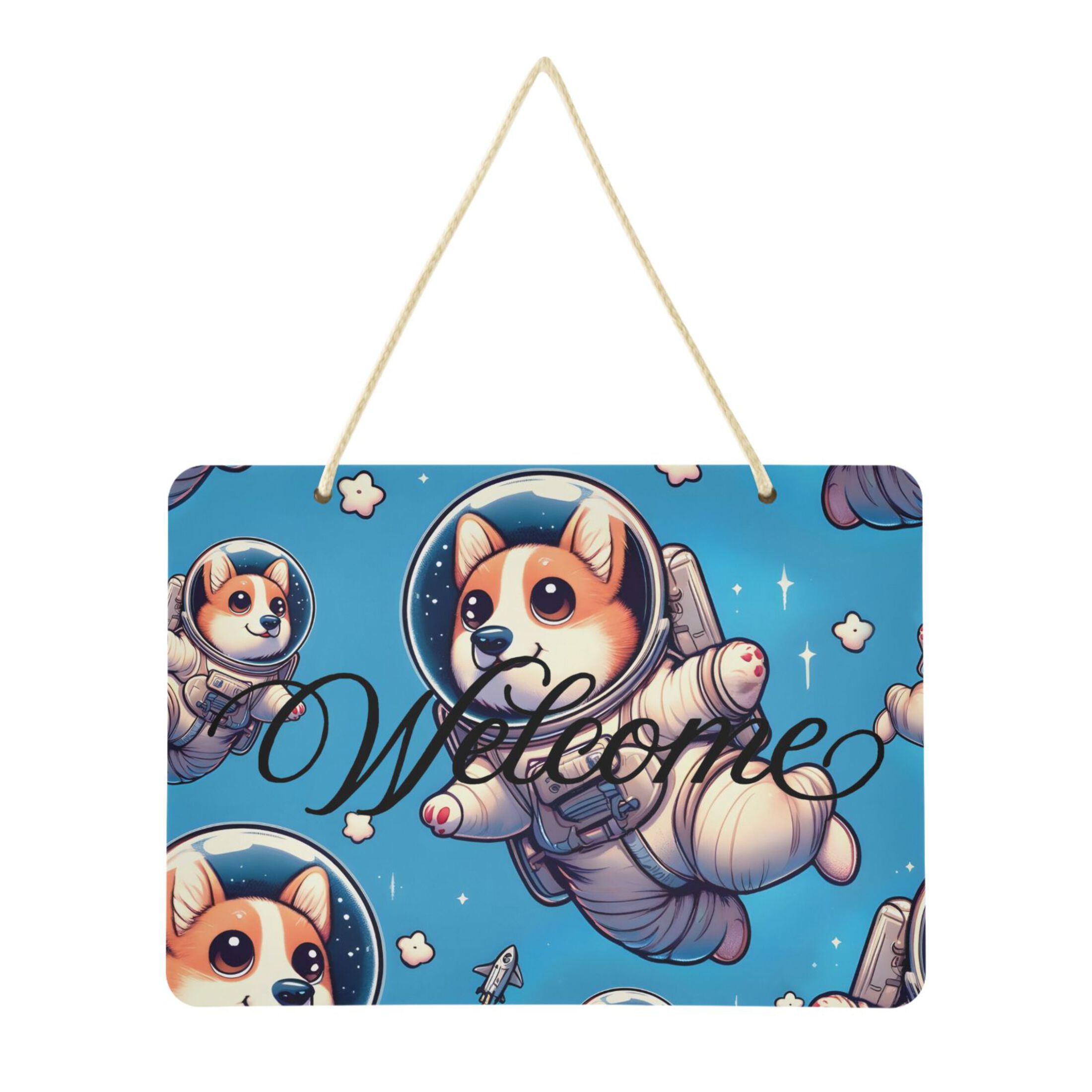 Corgi Dog Astronaut and Cloud Welcome Sign Front Door PVC 14x10 inch ...