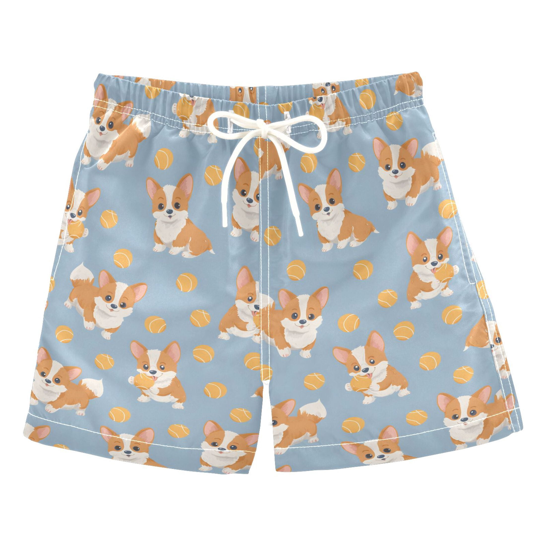 Corgi Dog Ball Pattern Swim Trunks Quick Dry Beach Pool Board Shorts ...
