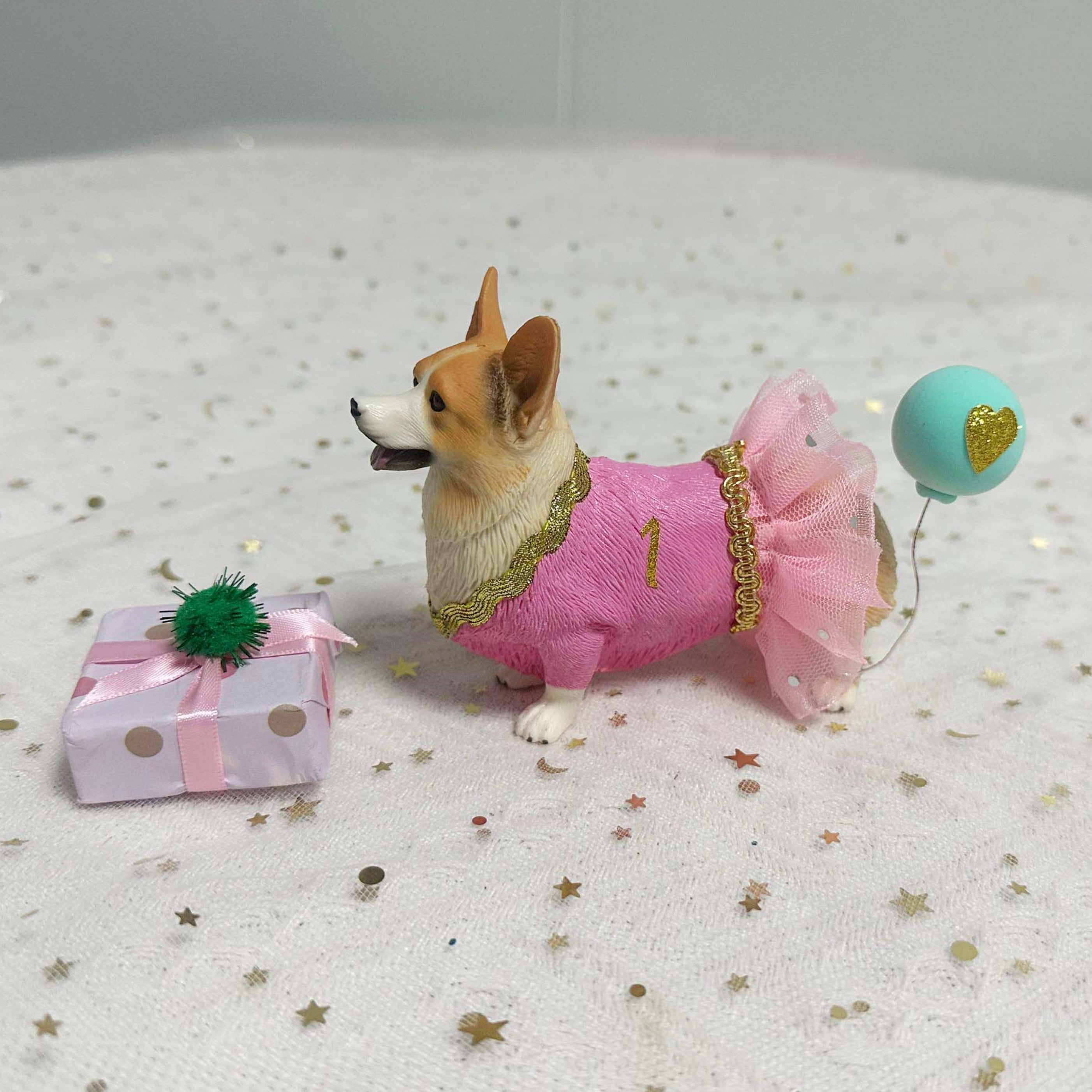 Corgi Dog Cake Topper, Corgi Cake Topper With Birthday Hat Gift Box For ...