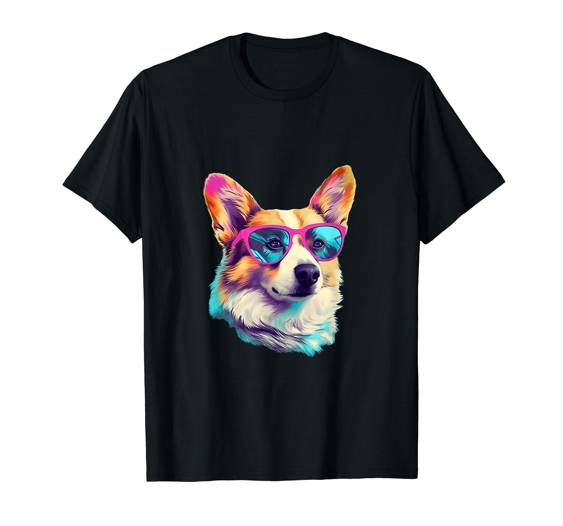 Corgi Dog Cartoon Glasses Stylized Art Animal Graphic Cute Short Sleeve ...