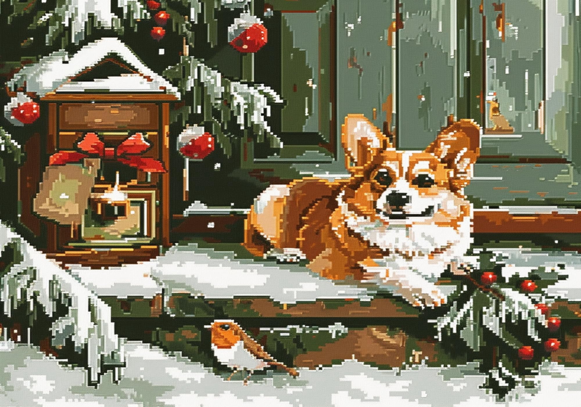 Corgi Dog Christmas Birds and Letter Box DIY 11CT Stamped Cross Stitch ...