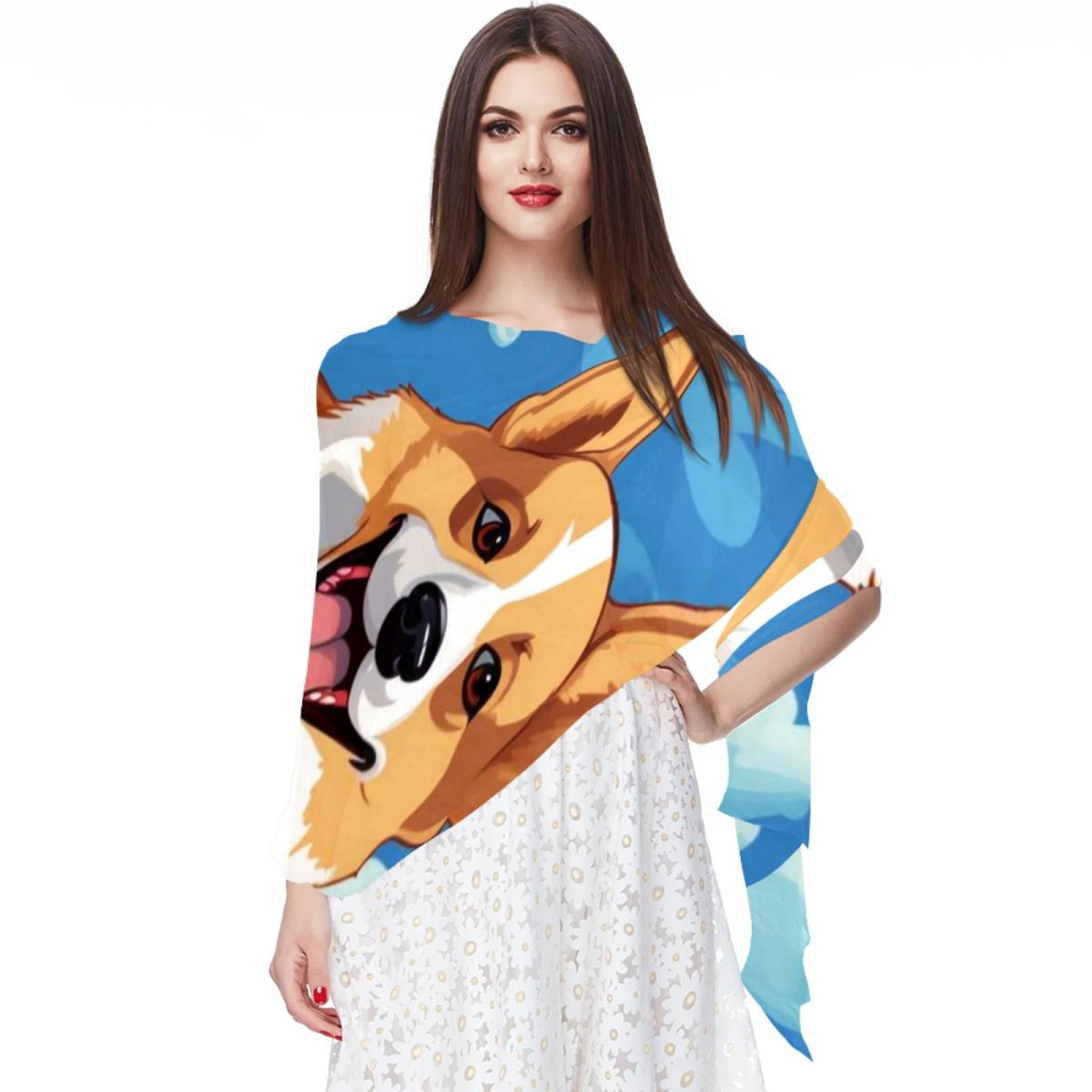 Corgi Dog Elegant Chiffon Yarn Silk Scarf for Women - Translucent and ...