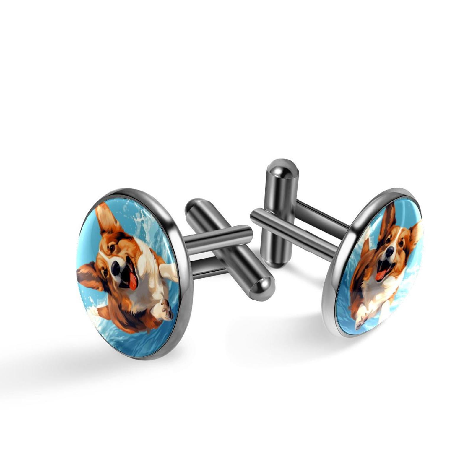 Corgi Dog Elegant Silver Stainless Steel Cufflinks Set for Men ...