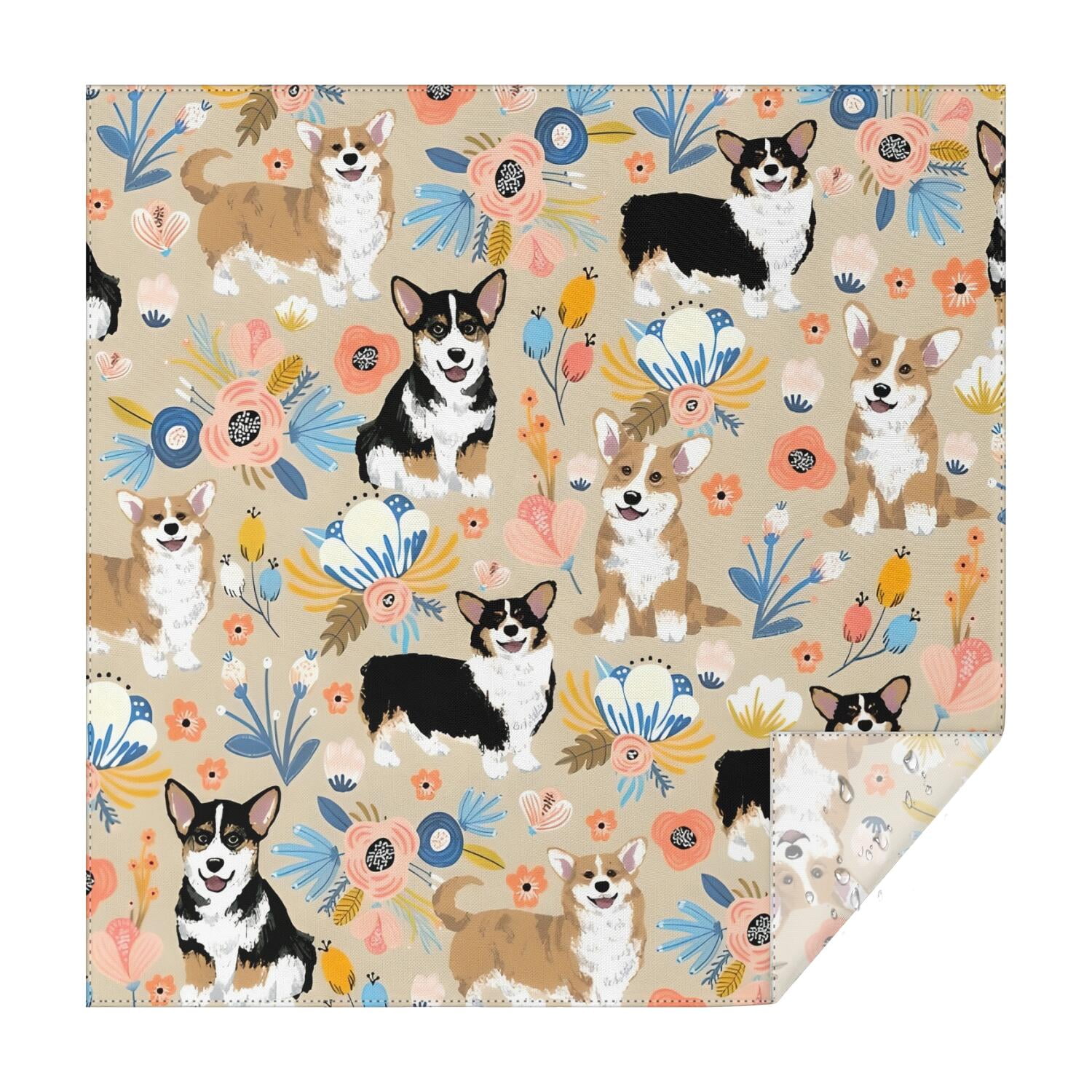 Corgi Dog and Flower Florals Square Tablecloth,Waterproof Square Table ...
