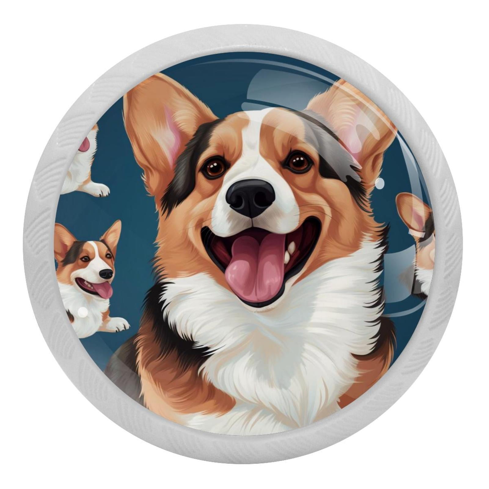 Corgi Dog Fluorescent Drawer Pulls: Round 4-Pack Glow-in-the-Dark Knobs ...