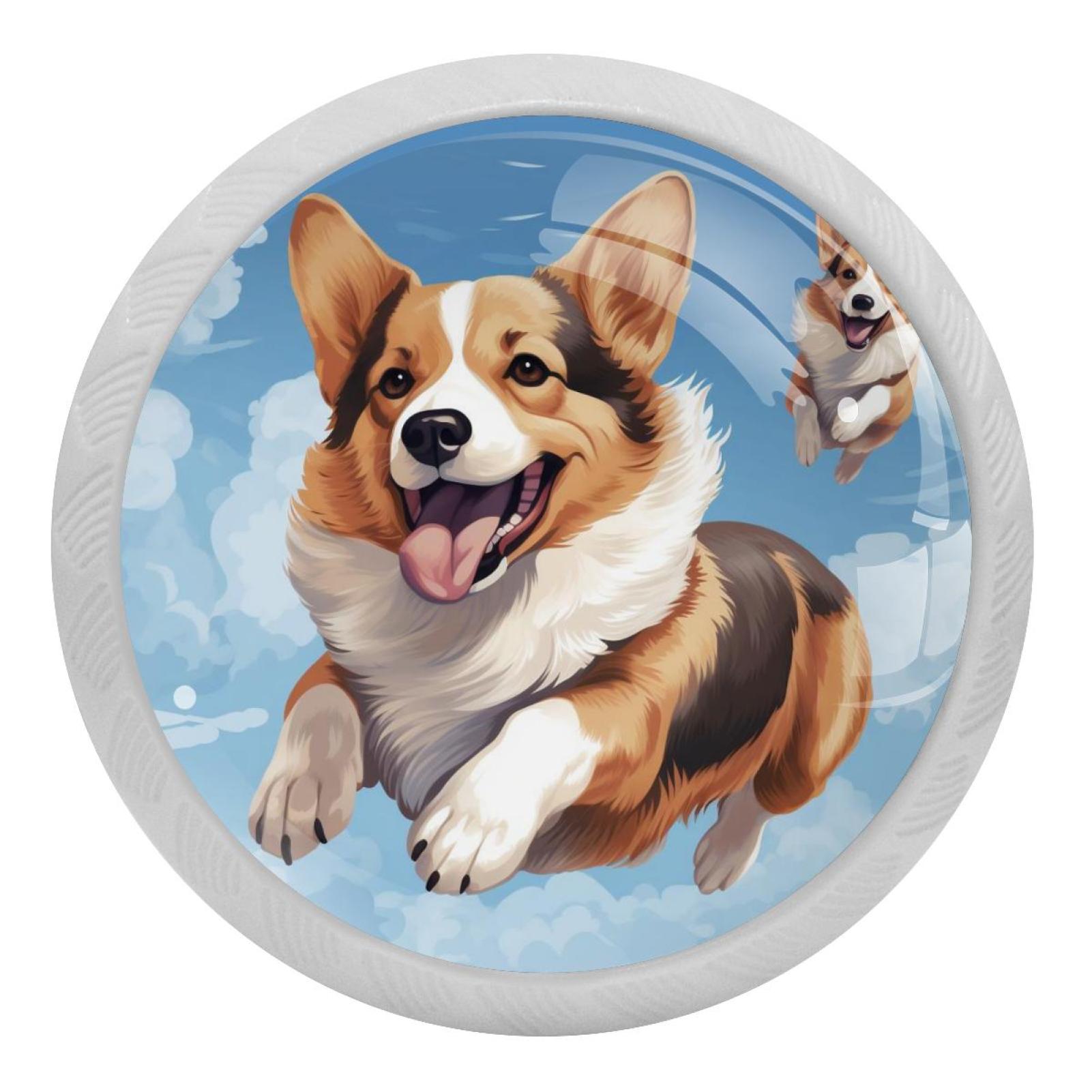 Corgi Dog Fluorescent Drawer Pulls: Round 4-Pack Glow-in-the-Dark Knobs ...